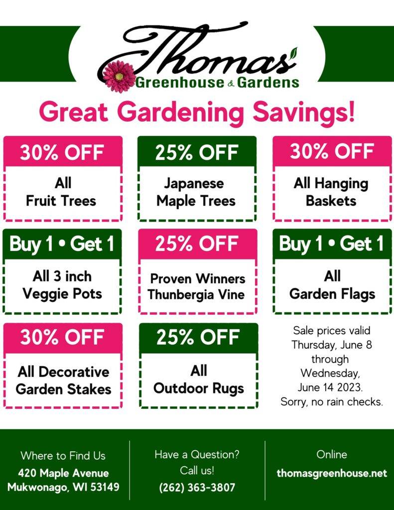 Thomas Greenhouse Sale, June 8 • Thomas Greenhouse & Gardens