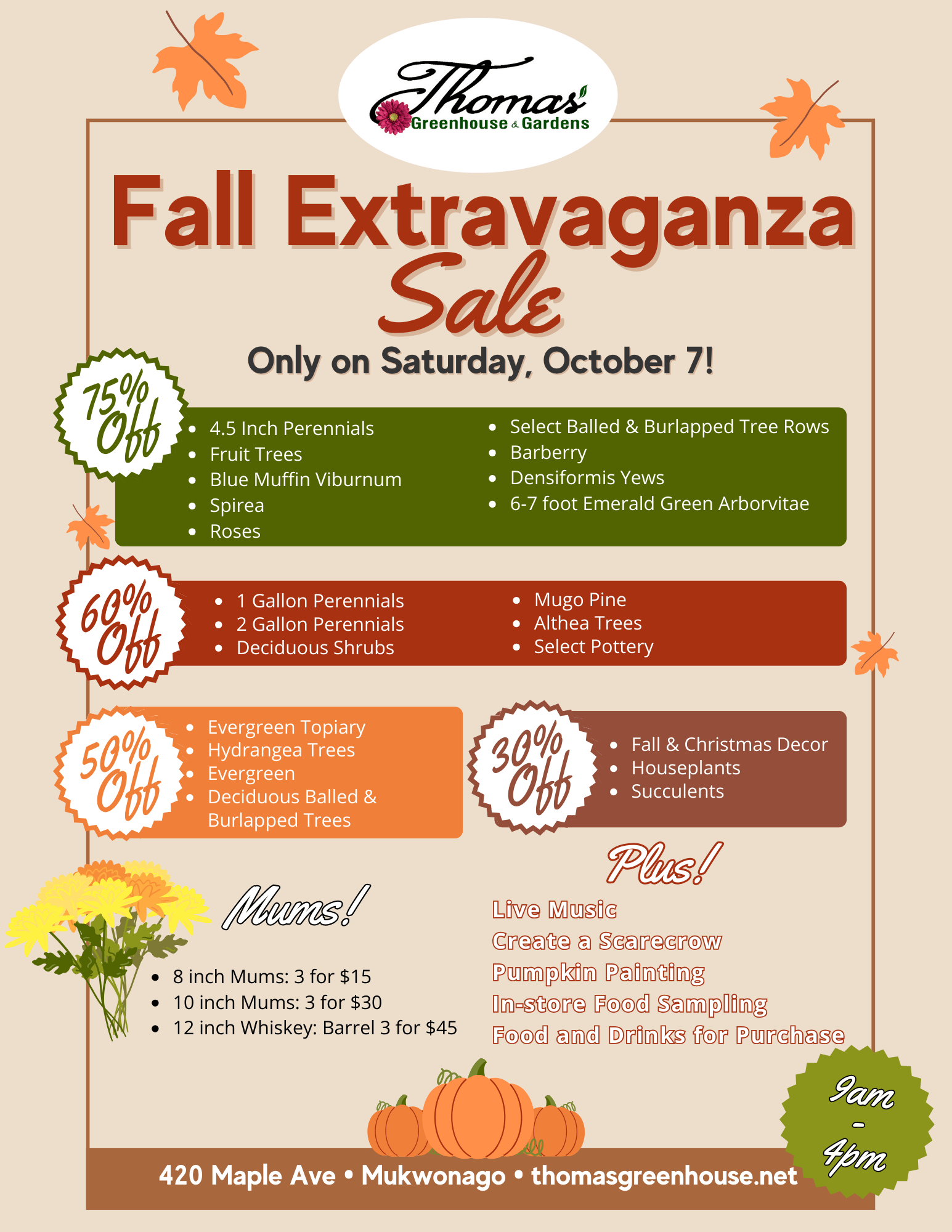 Fall Extravaganza • October 7 • Thomas Greenhouse & Gardens